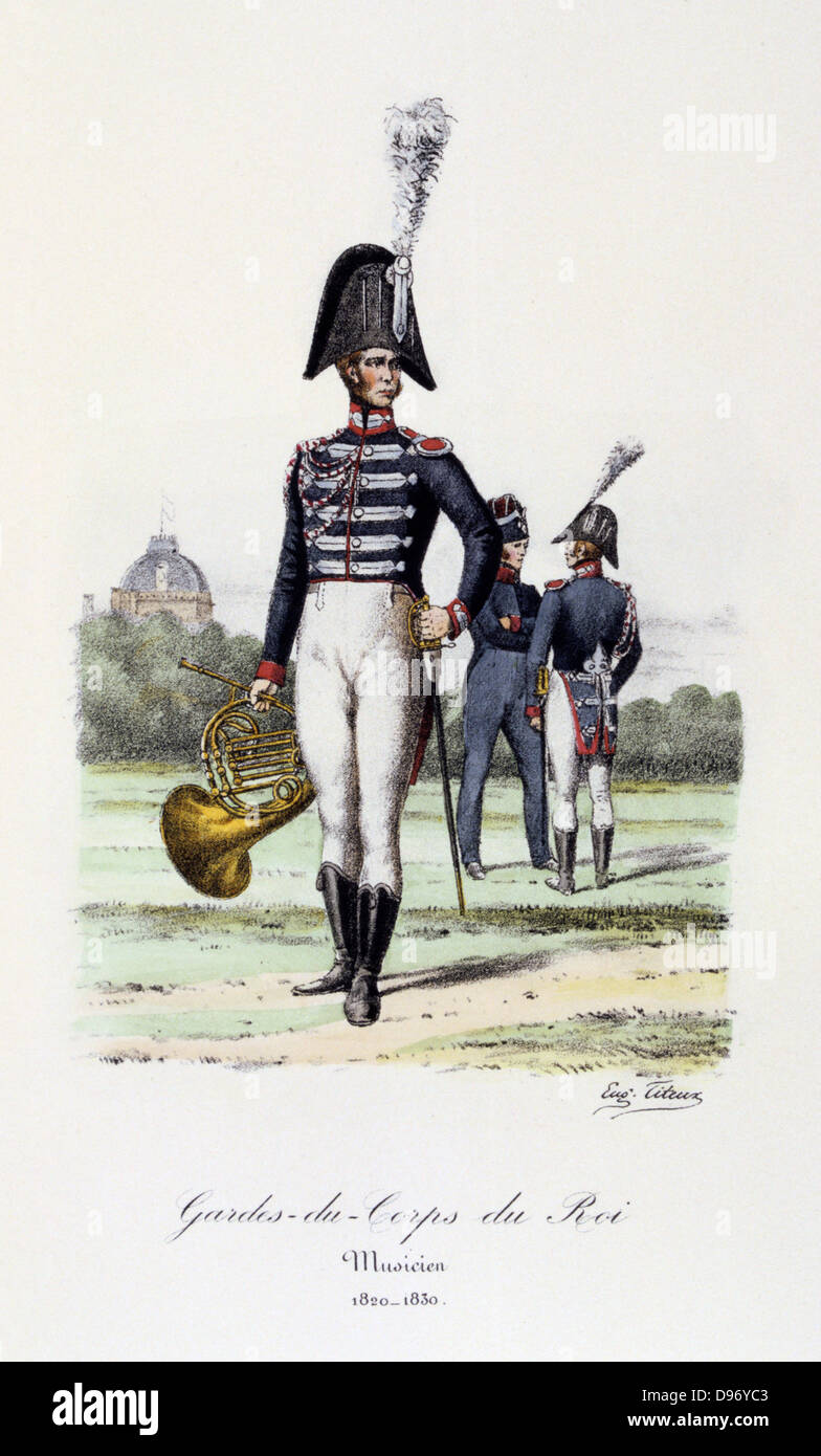 Bandsmen of the Royal Guard, 1820-1830. From 'Histoire de la maison ...