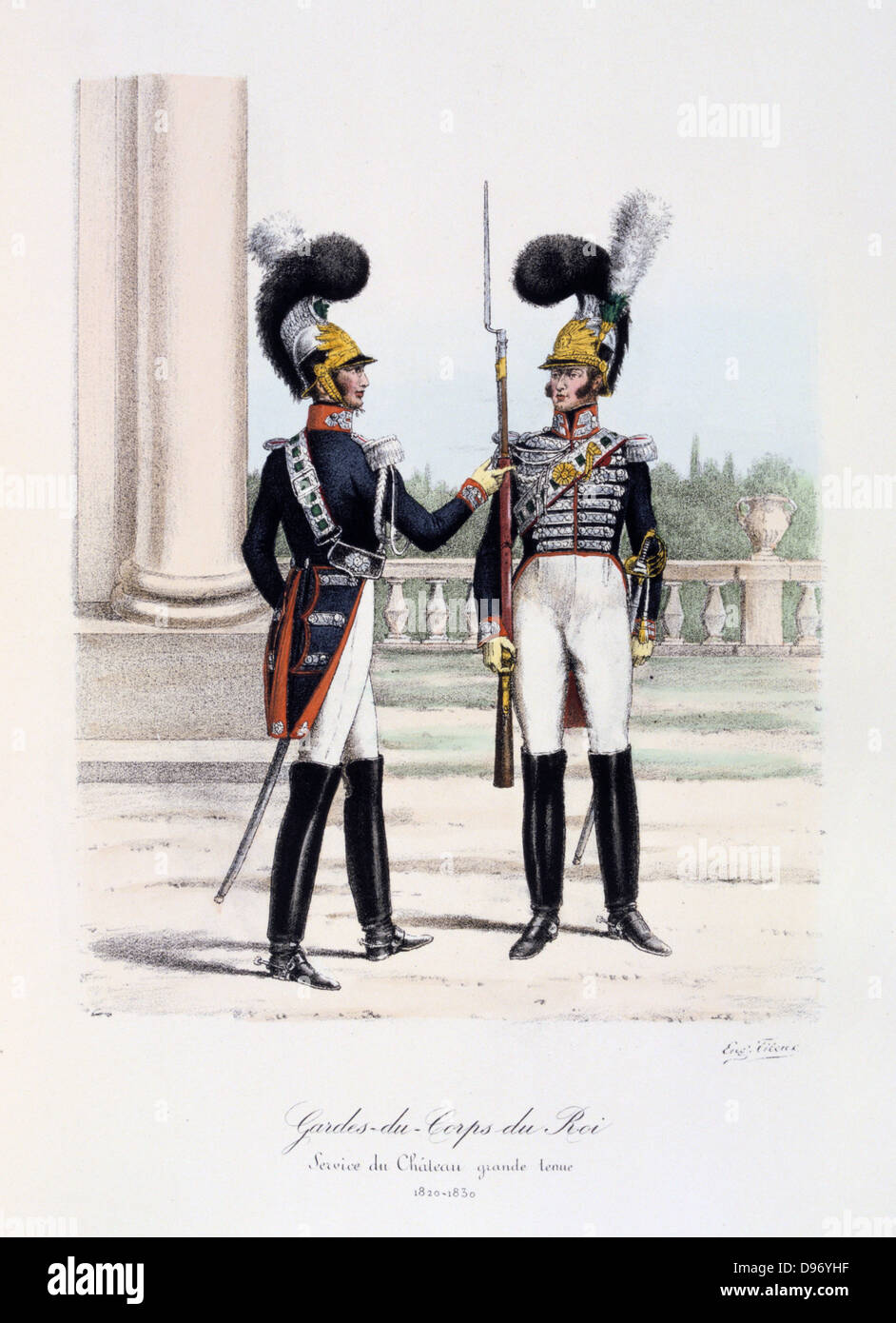 Officer and Rifleman of the King's Guard in Palace duty dress, 1820 ...