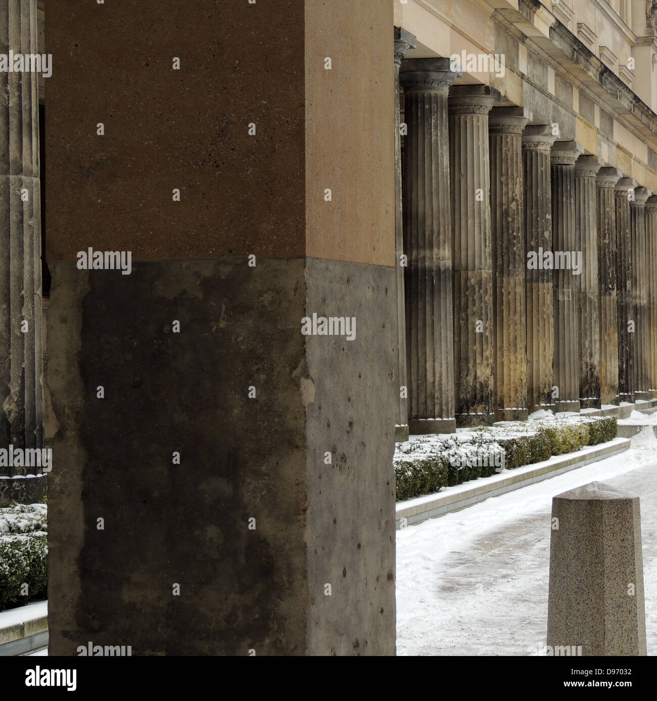 World War II. Bullet and shell damaged columns at the Pergamum Museum ...