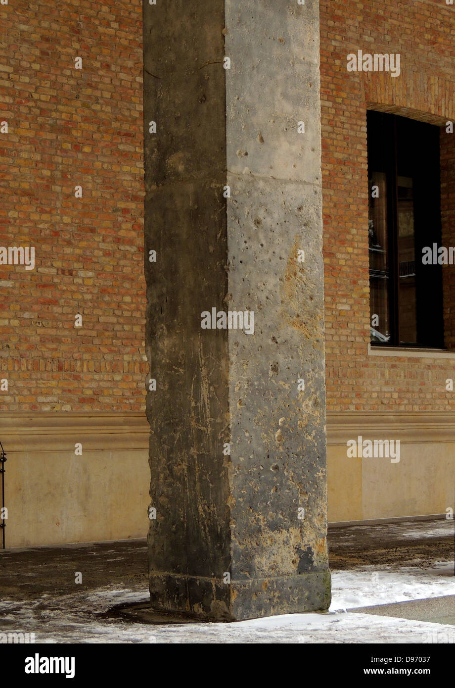 World War II. Bullet and shell damaged columns at the Pergamum Museum ...