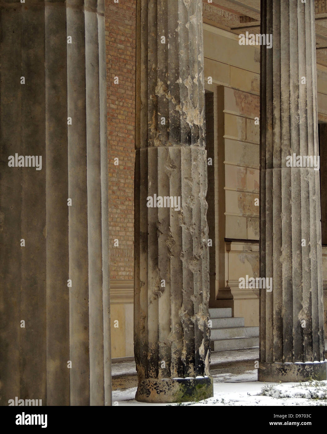 World War II. Bullet and shell damaged columns at the Pergamum Museum ...