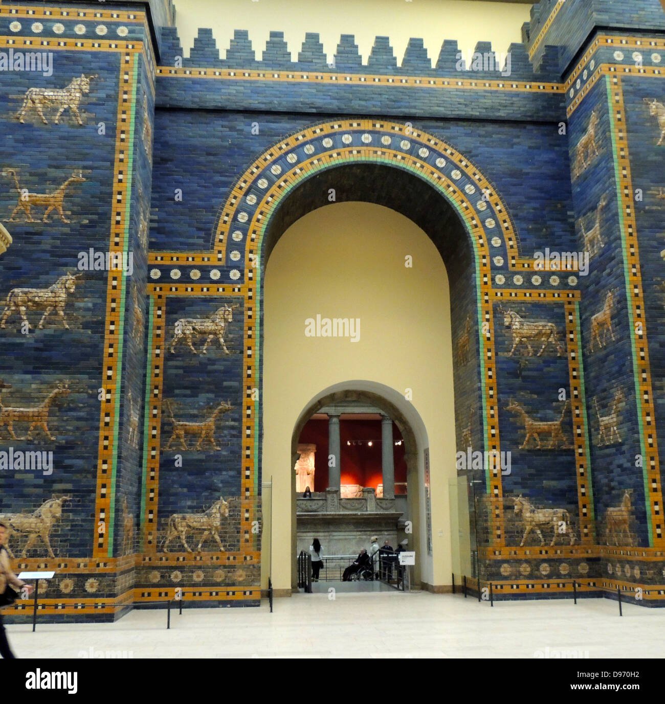 Ishtar Gates, Babylon plus details showing palms, lions and animals ...