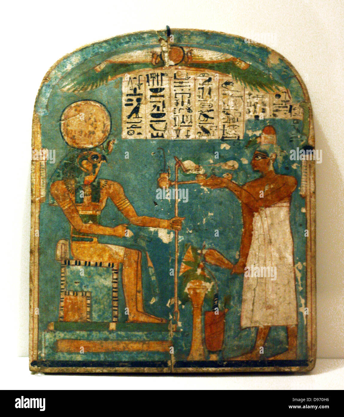 Stele depicting a falcon, scarab and gods; from the new kingdom 19th ...