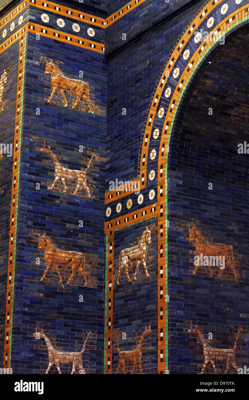 Ishtar Gates, Babylon plus details showing palms, lions and animals ...