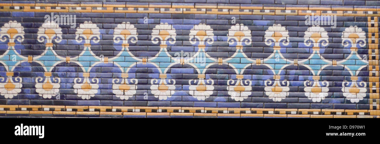 Ishtar Gates, Babylon plus details showing palms, lions and animals ...