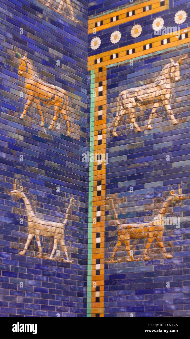 Ishtar Gates, Babylon plus details showing palms, lions and animals ...