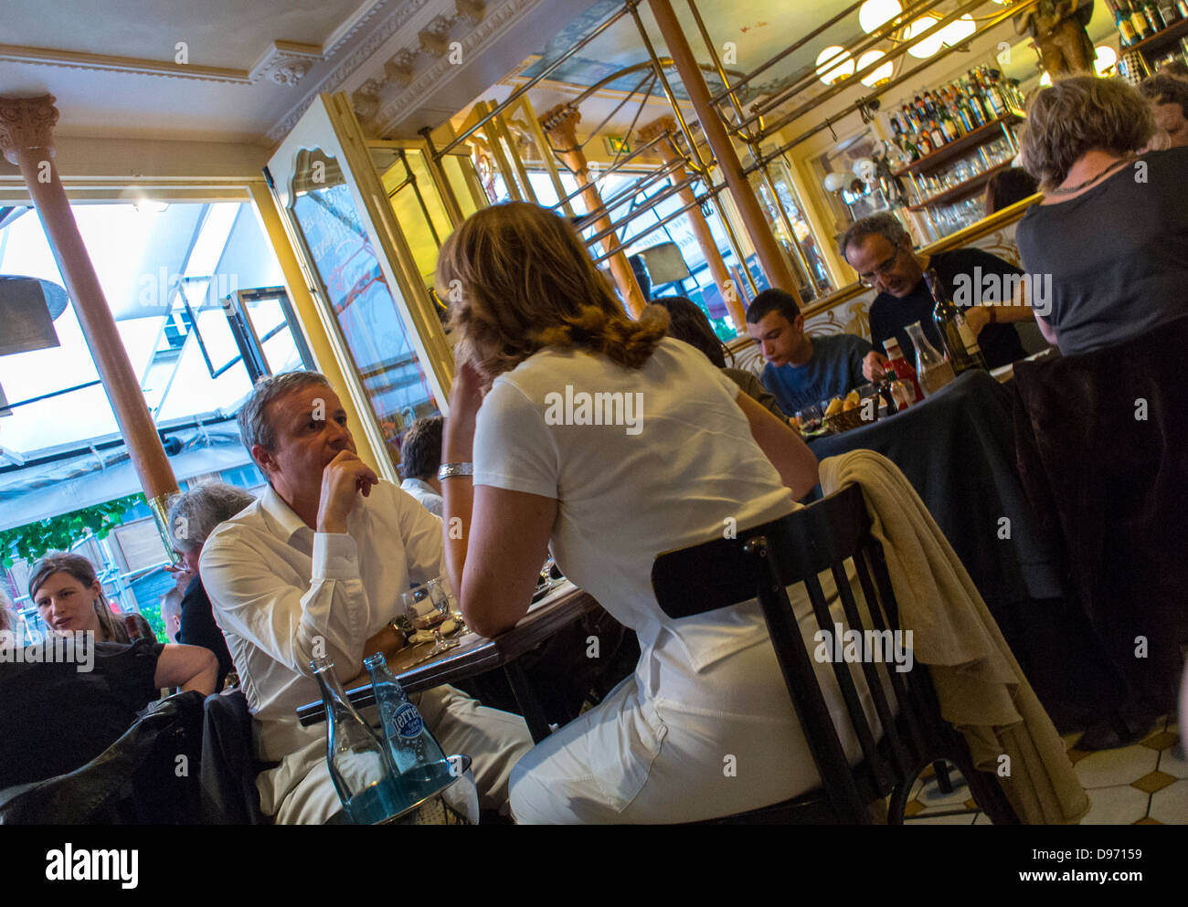 Paris, Cafe France, Couple Sharing Meals inside Traditional French ...