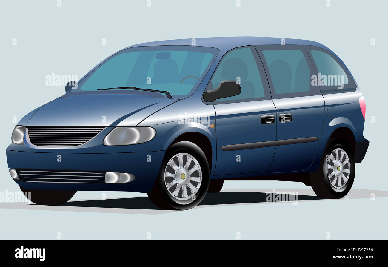 Illustration Of Modern Blue Minivan Stock Photo - Alamy