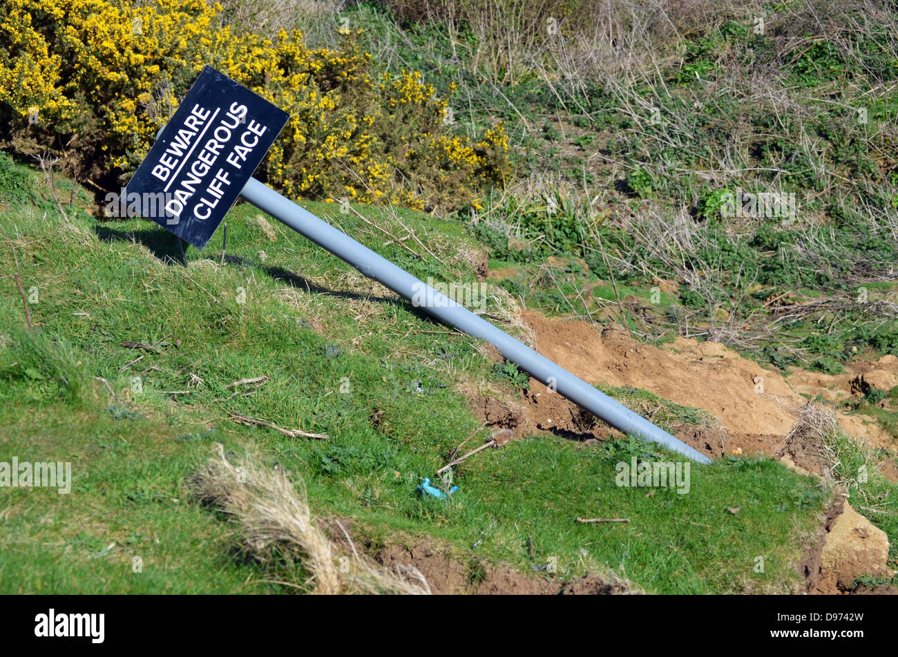 Beware of Erosion sign Stock Photo - Alamy