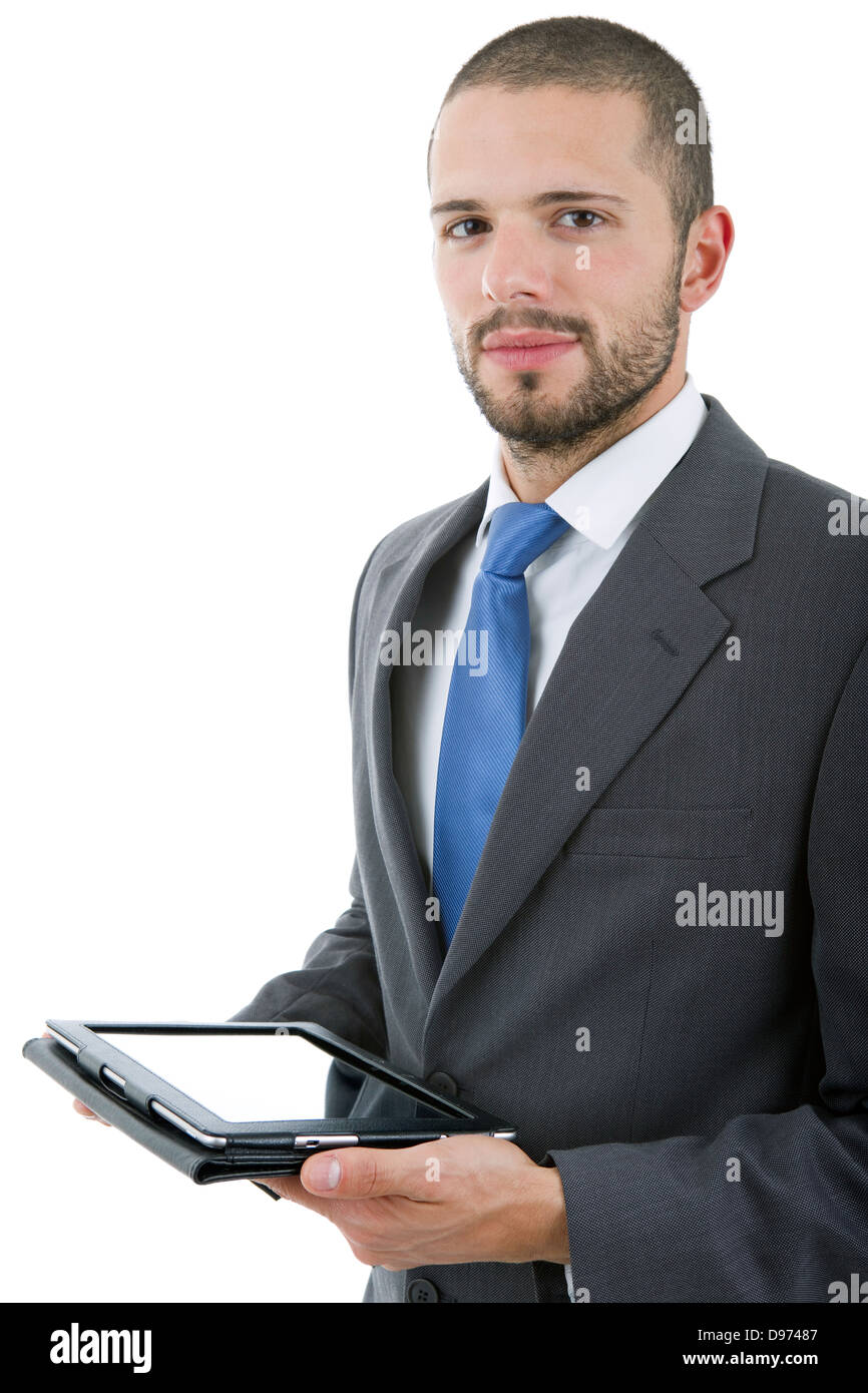 businessman using touch pad of tablet pc, isolated Stock Photo - Alamy