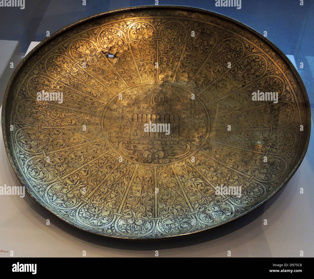 Shallow bowl, showing a more domed building. Iran. Bronze engraved,8th ...