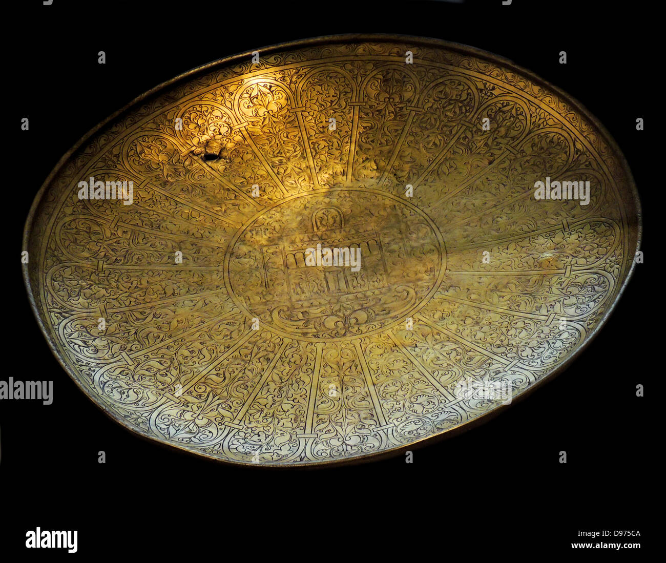 Shallow bowl, showing a more domed building. Iran. Bronze engraved,8th ...