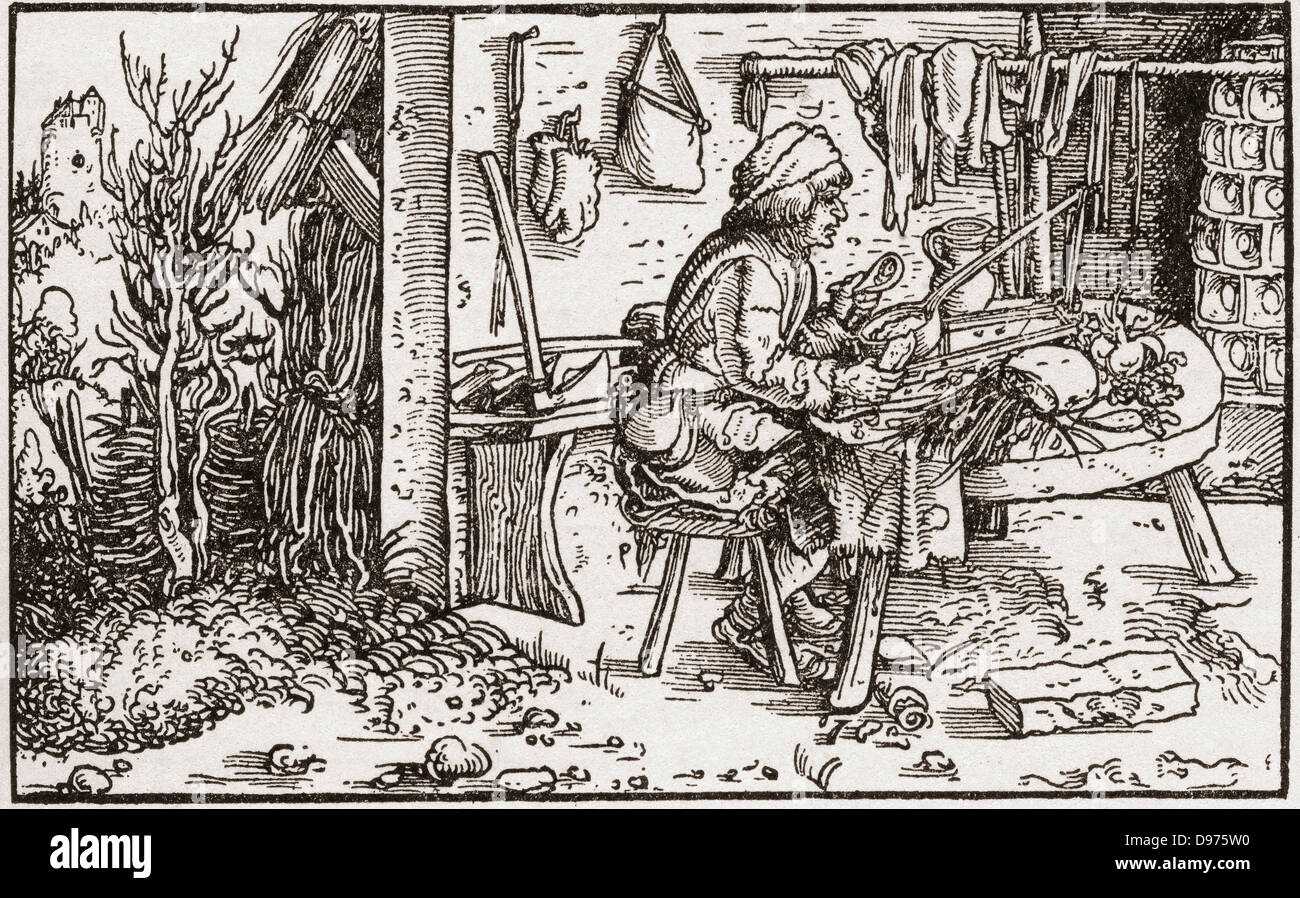 A self employed labourer working at home during the Tudor period in ...