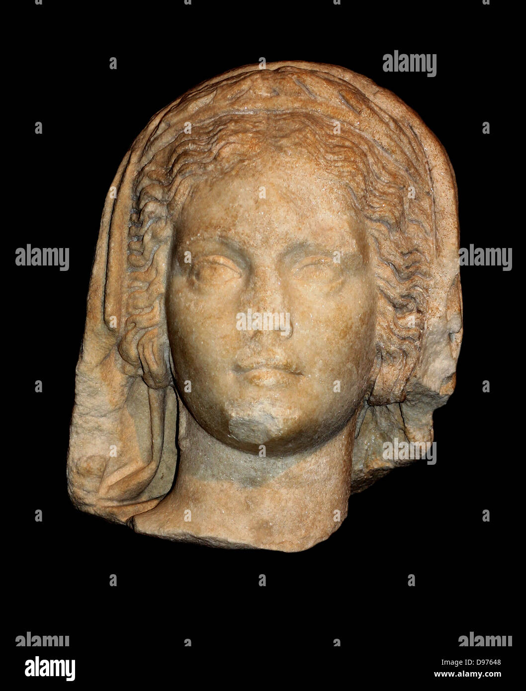 Pergamum Museum Berlin. Robed head of a priestess of the goddess Athena ...