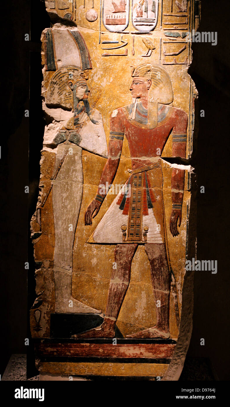 Fragment of a pillar : king Seti I in front of the god Osiris. New ...