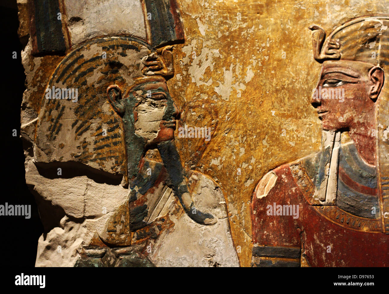 Fragment of a pillar : king Seti I in front of the god Osiris. New ...