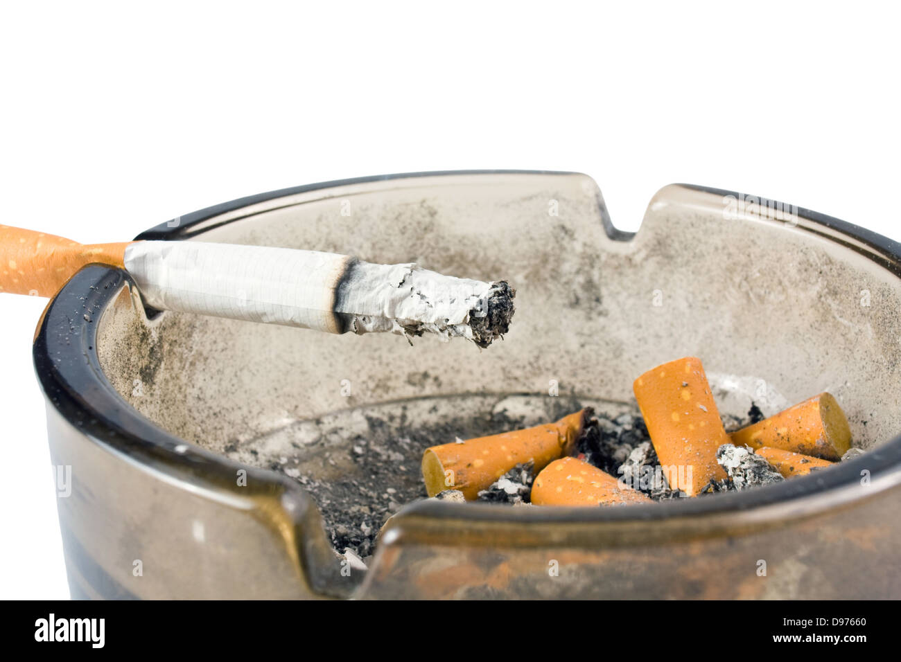 ashtray with cigarette on white background Stock Photo - Alamy