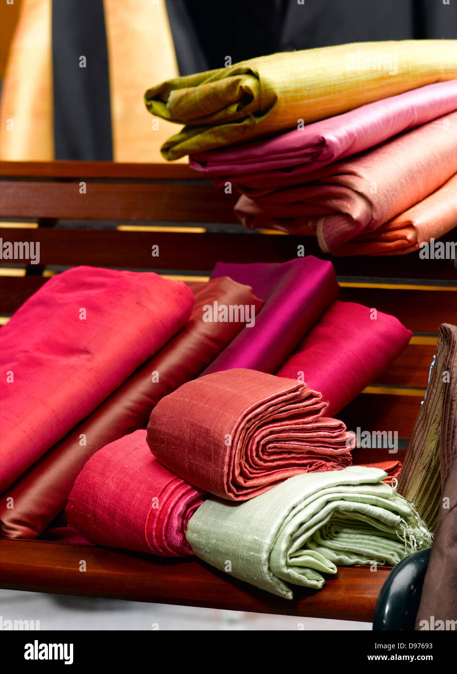 The collection of beautiful Thai silk cloths Stock Photo - Alamy
