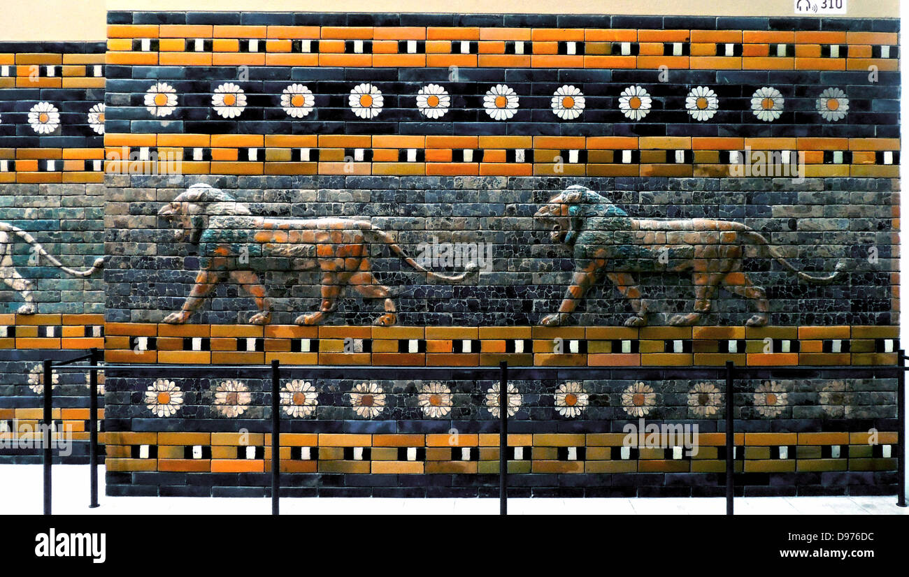 Ishtar Gates, Babylon plus details showing palms, lions and animals ...