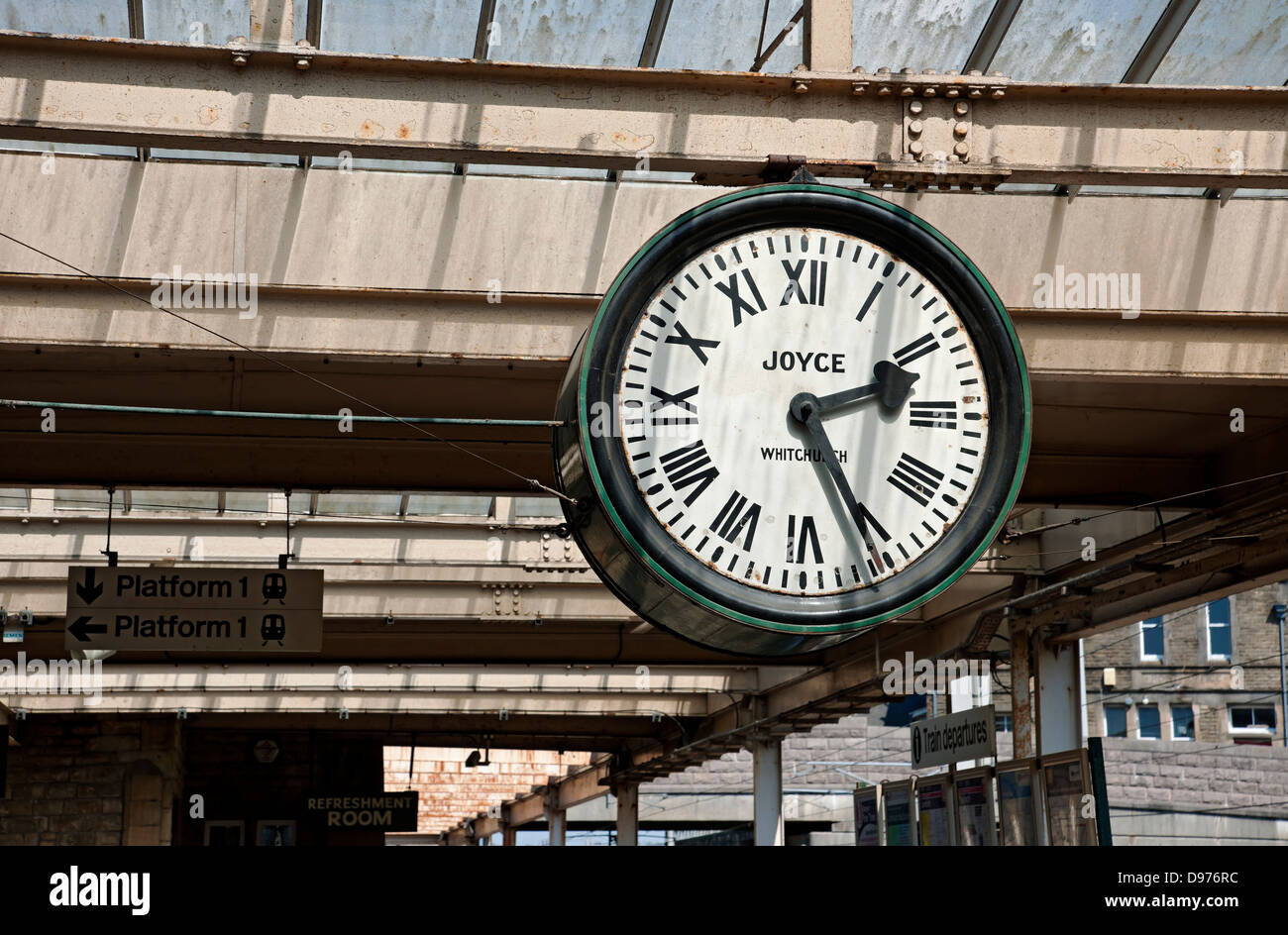 Close up of railway train station platform clock Carnforth Lancashire ...