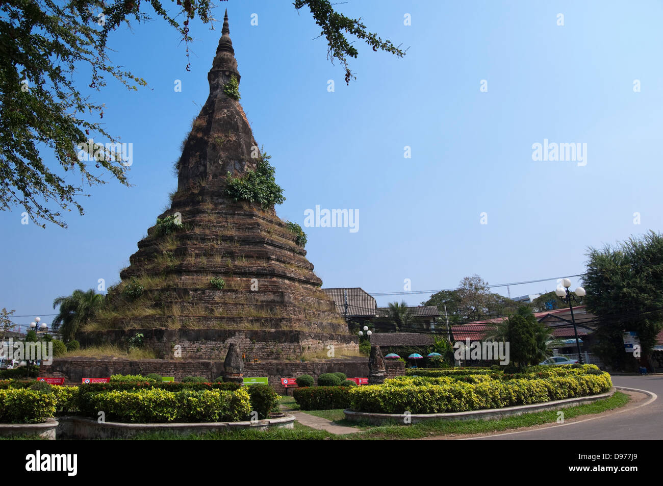 Horizontal view of That Dam or the Black Stupa in Vientiane on a sunny ...
