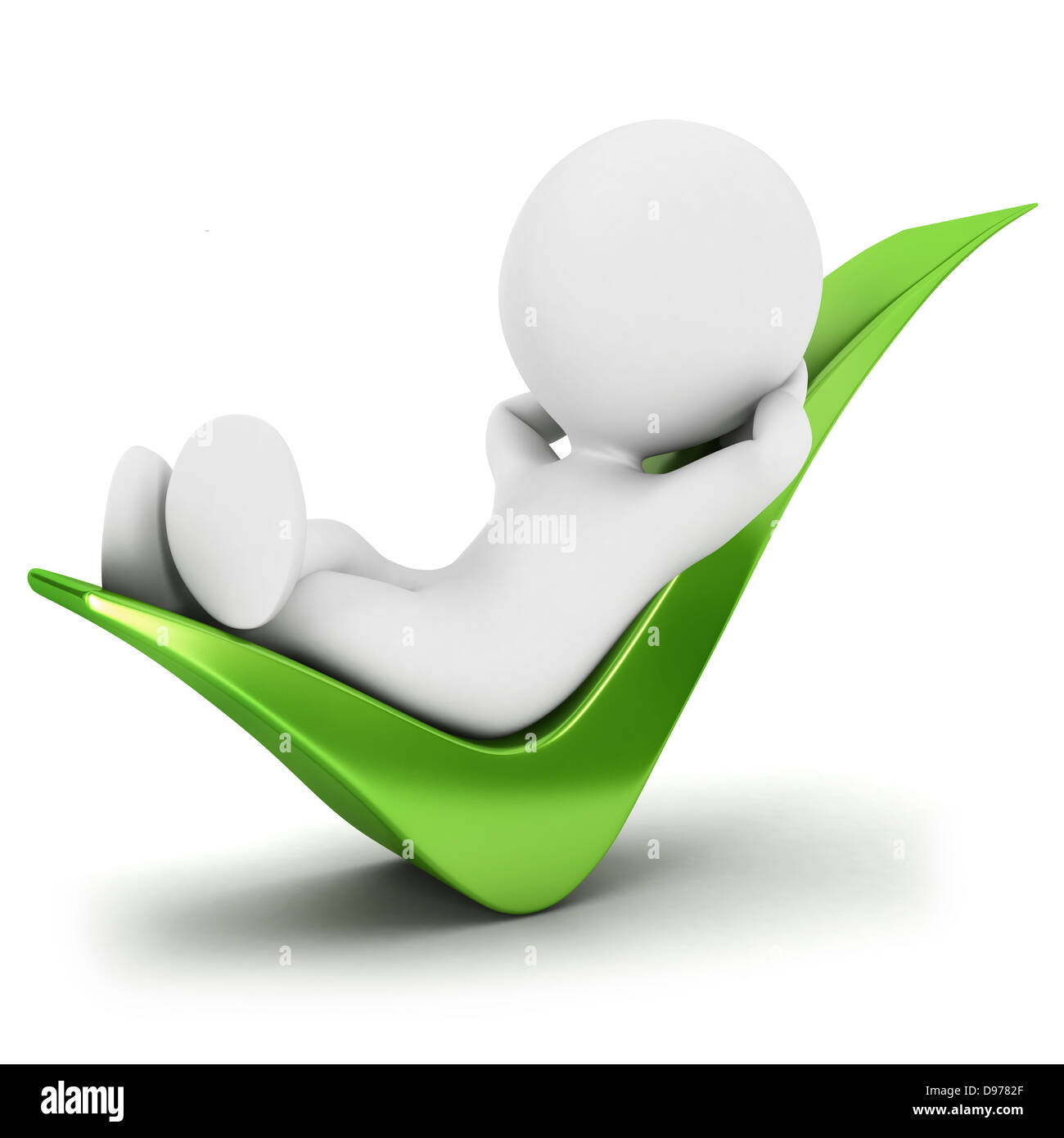 3d white people relaxed on a check mark, isolated white background, 3d ...