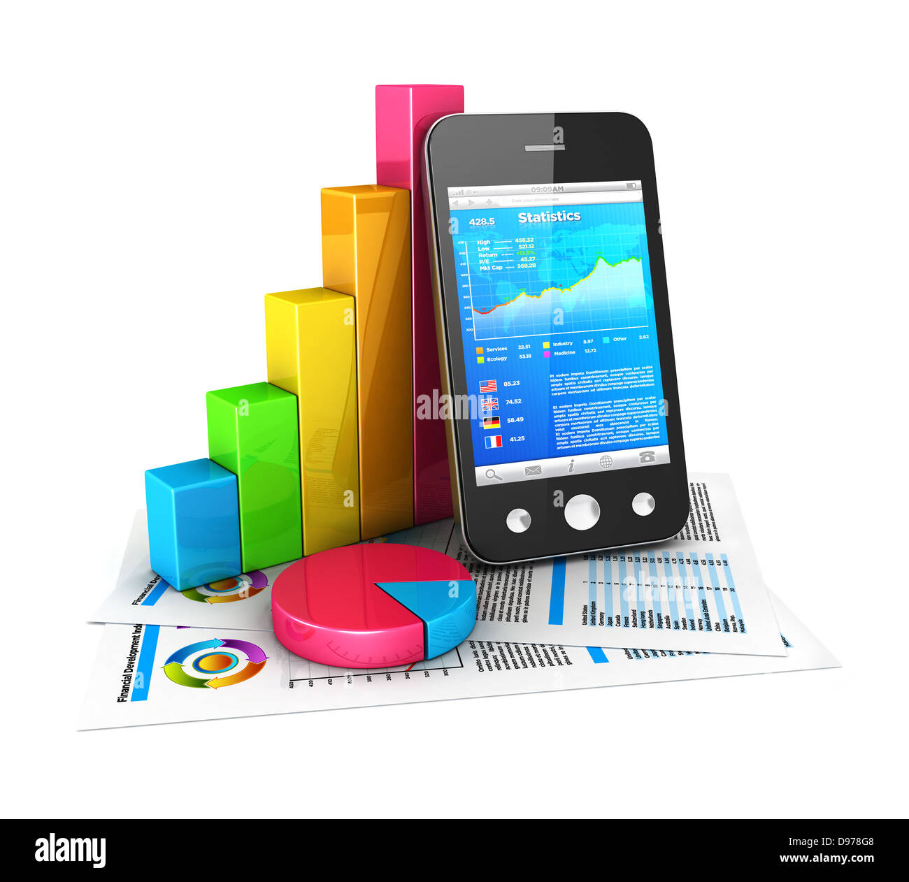 3d statistics concept, isolated white background, 3d image Stock Photo ...