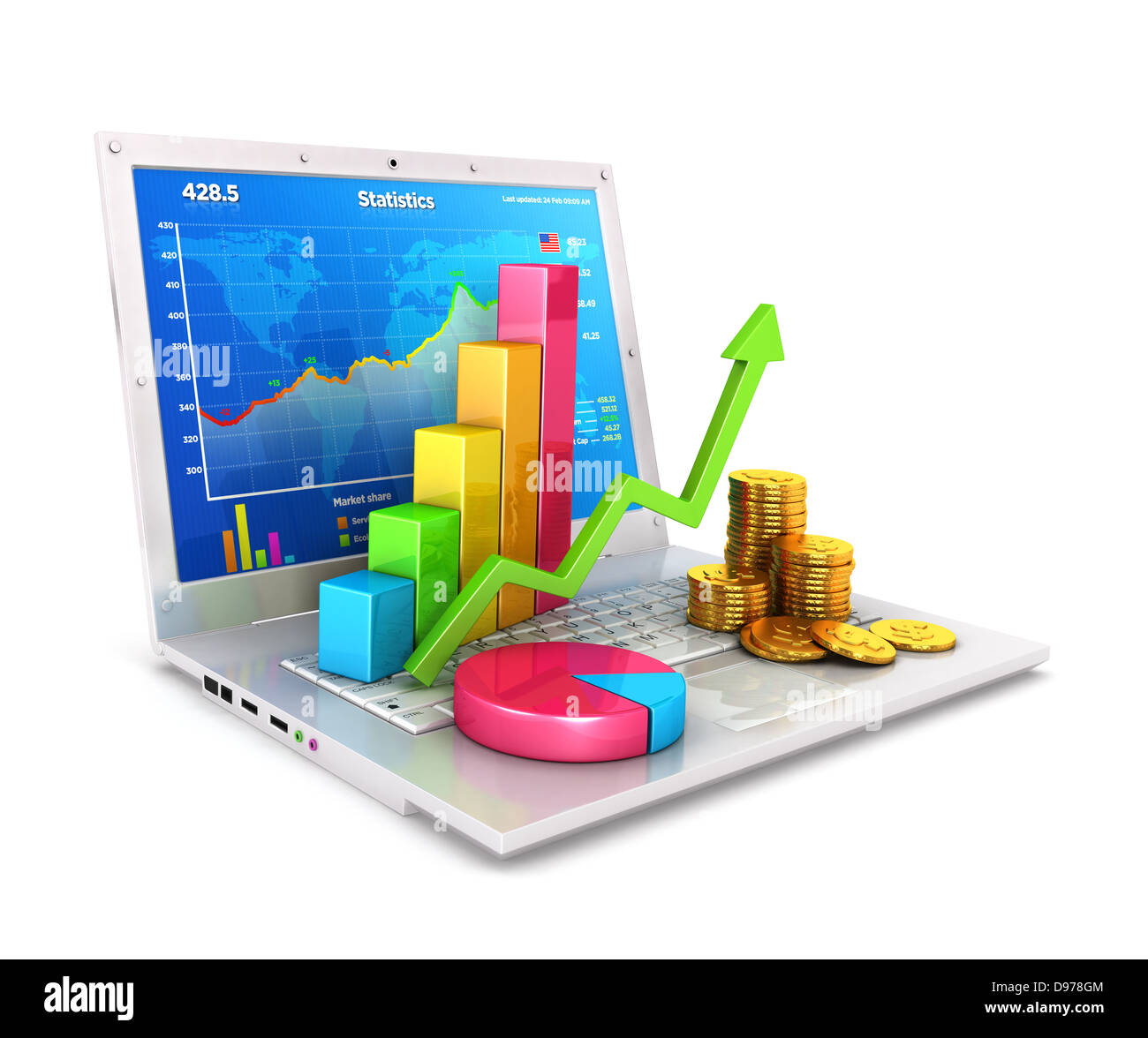 3d statistics on laptop, isolated white background, 3d image Stock ...