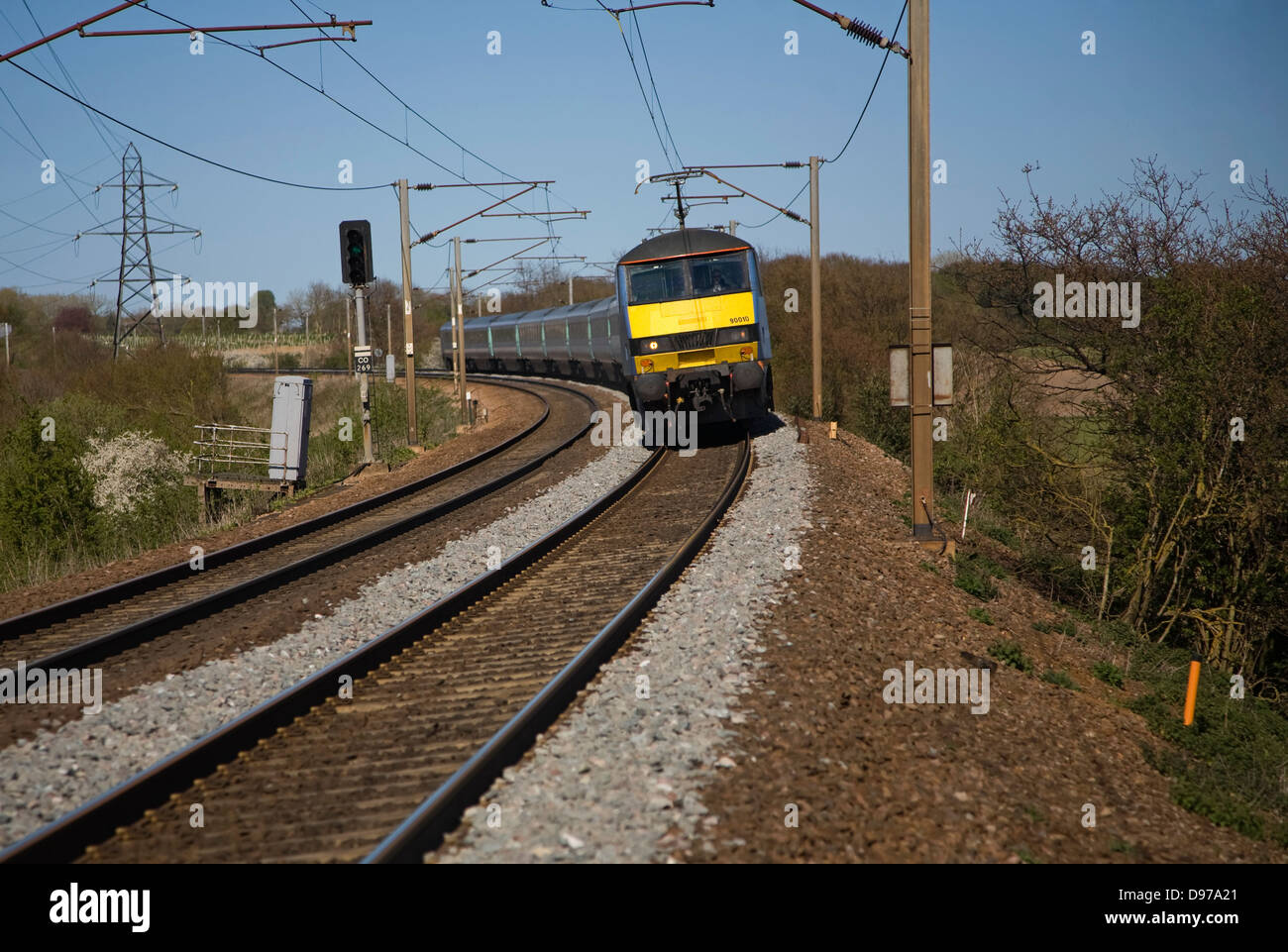 Greater Anglia Class 90 electric locomotive train on the Norwich to ...