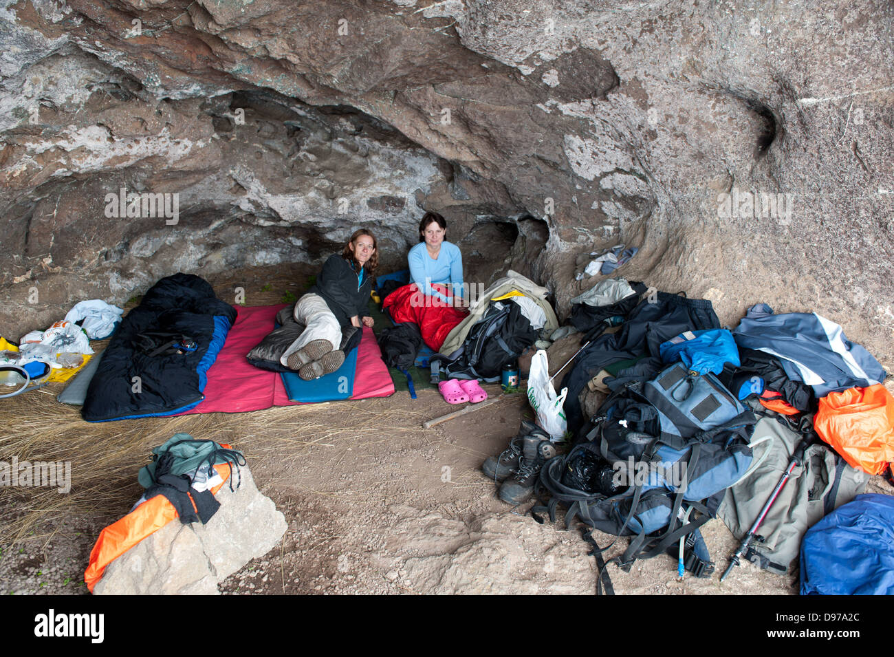 Hikers in Roland's at the top of Organ Pipes Pass, Ukhahlamba ...