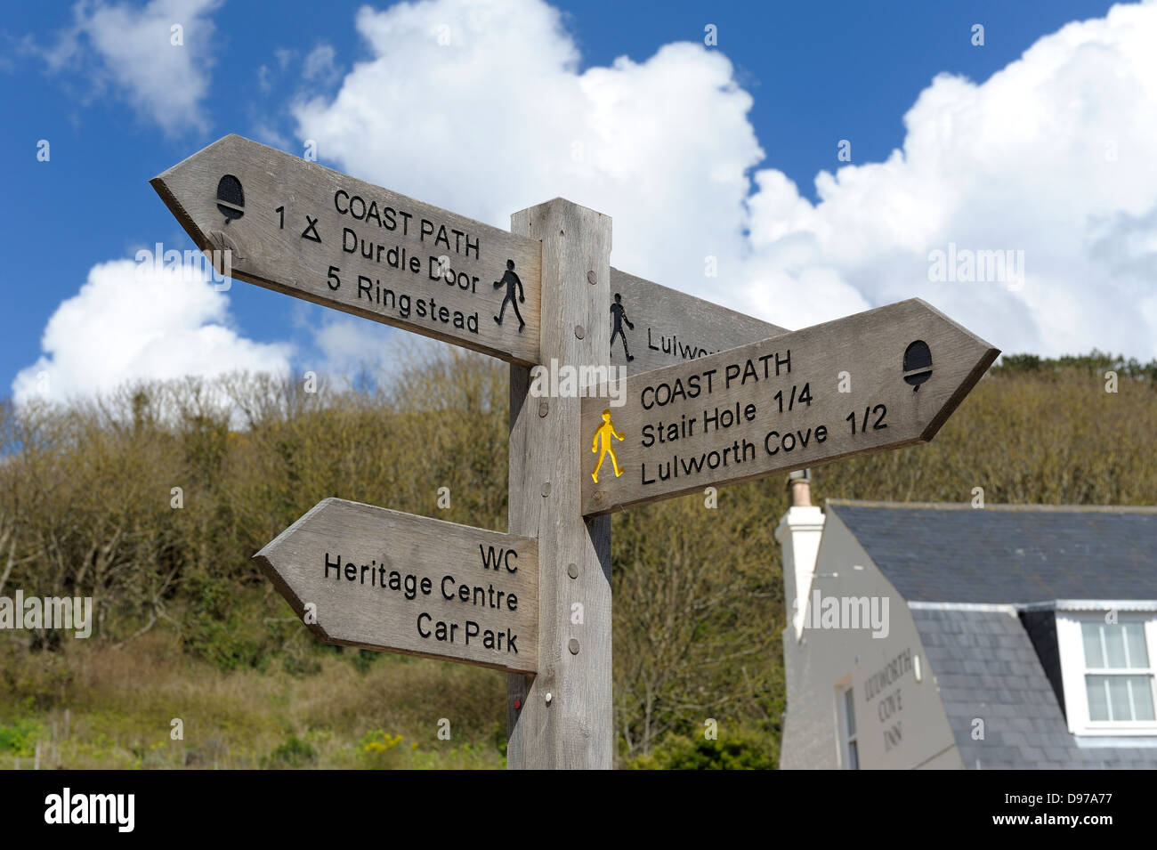 Coast path signs Lulworth Cove Dorset England UK Stock Photo - Alamy