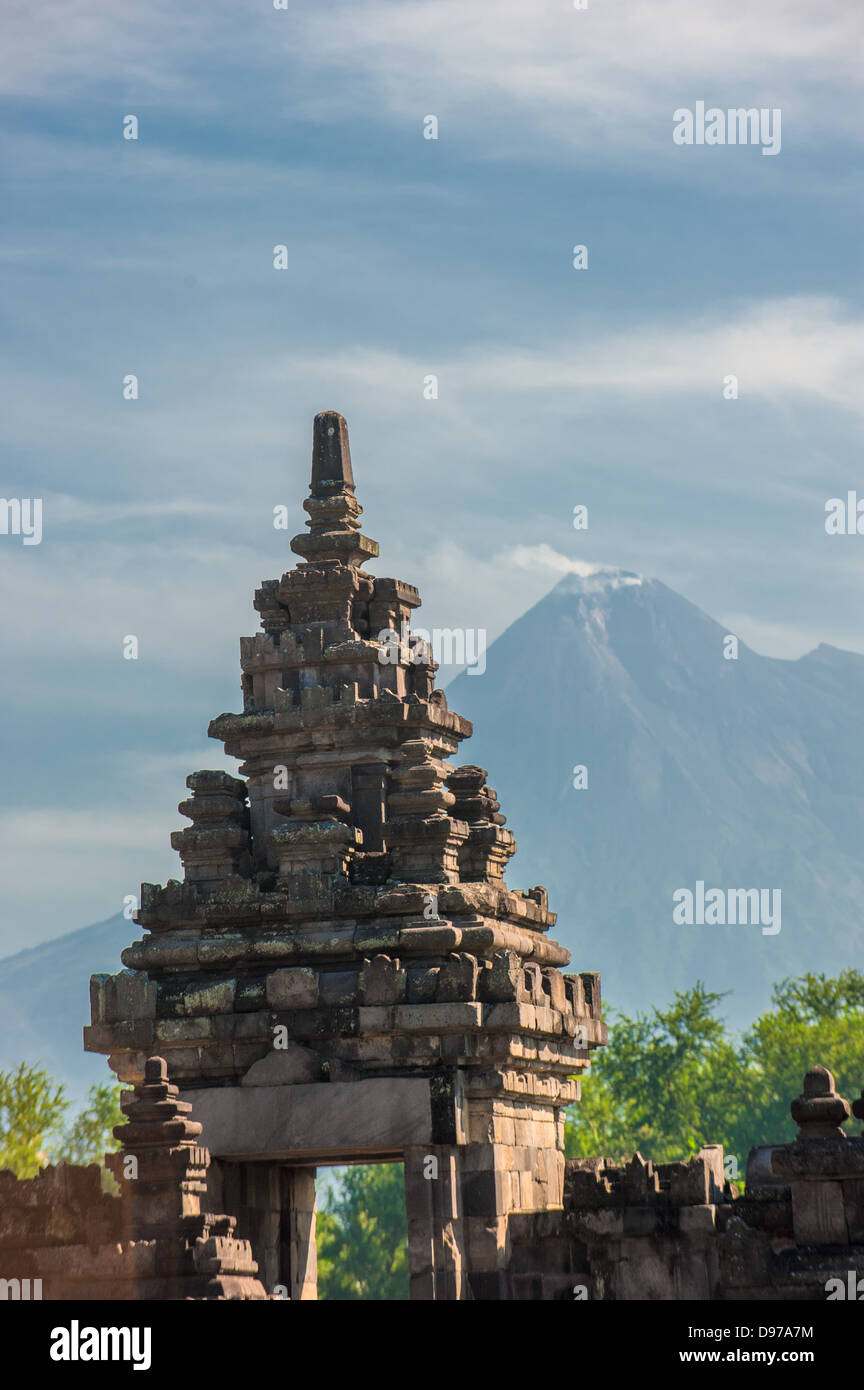 Prambanan temple with Merapi volcano, Java, Indonesia Stock Photo - Alamy