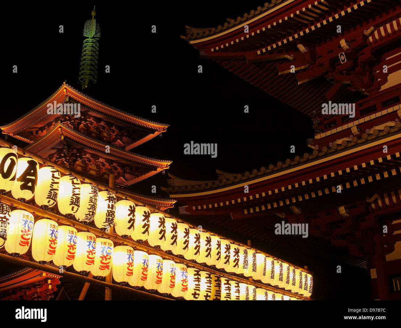 Senso-ji Temple Main Hall and the Pagoda illuminated at night Stock Photo - Alamy