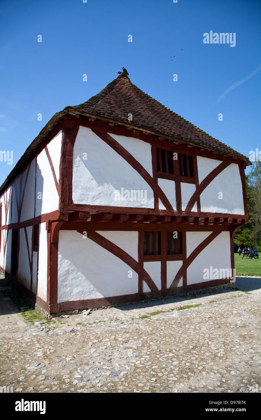 Gable end of 15th century Tudor hall house from North Cray, Kent Stock ...