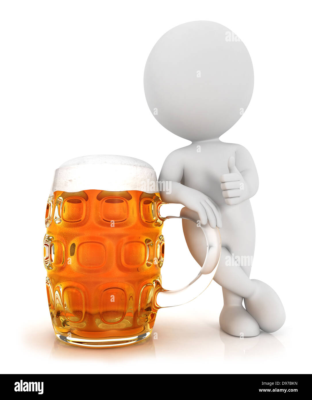 3d white people with a beer in a positive pose, isolated white ...