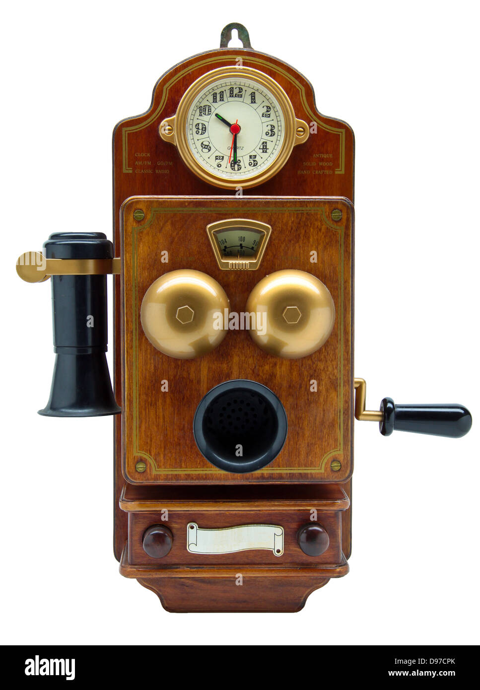 Antique phone with clock isolated on white Stock Photo - Alamy