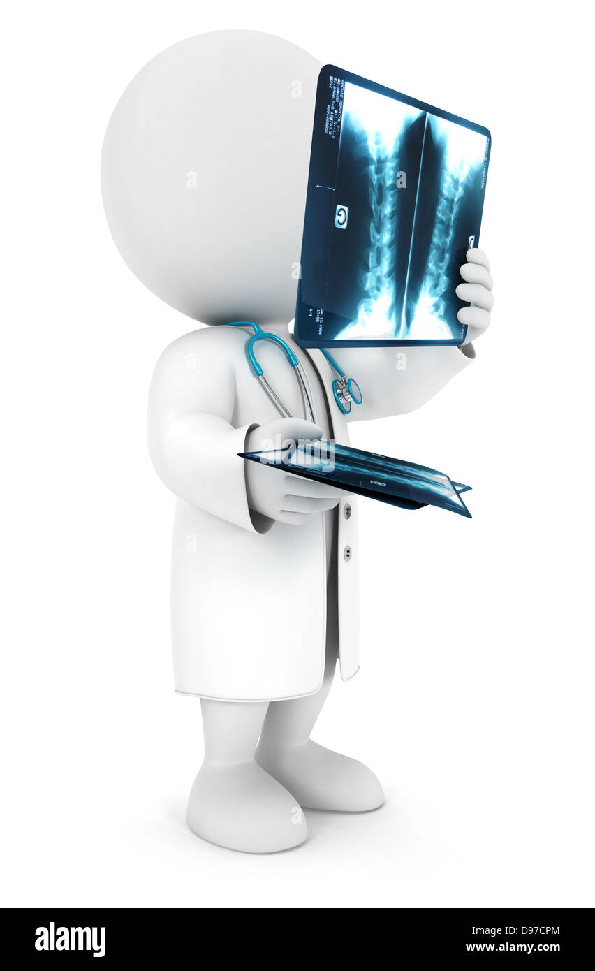 3d white people radiologist looking a radiography, isolated white ...