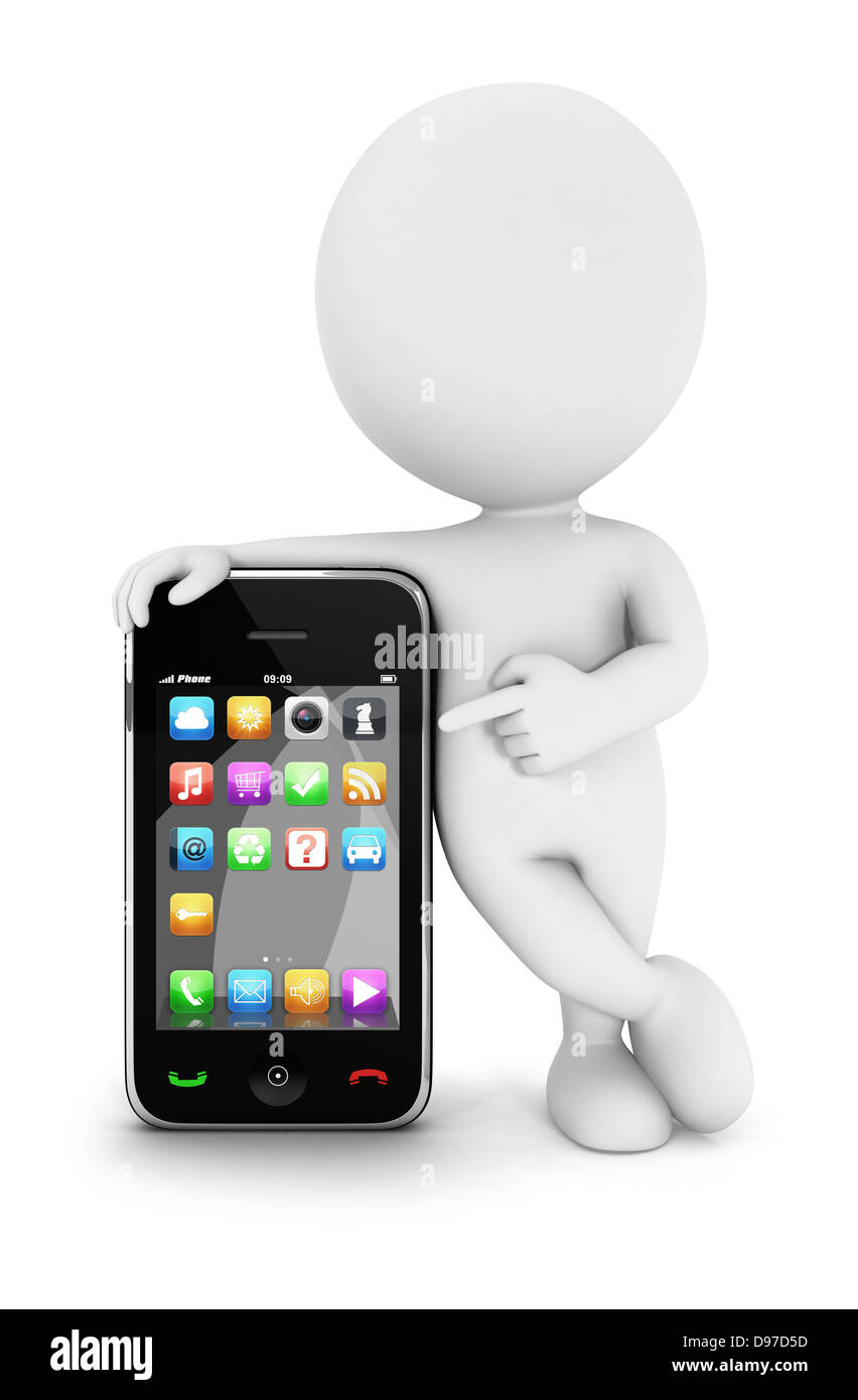 3d white people with a smartphone, isolated white background, 3d image ...