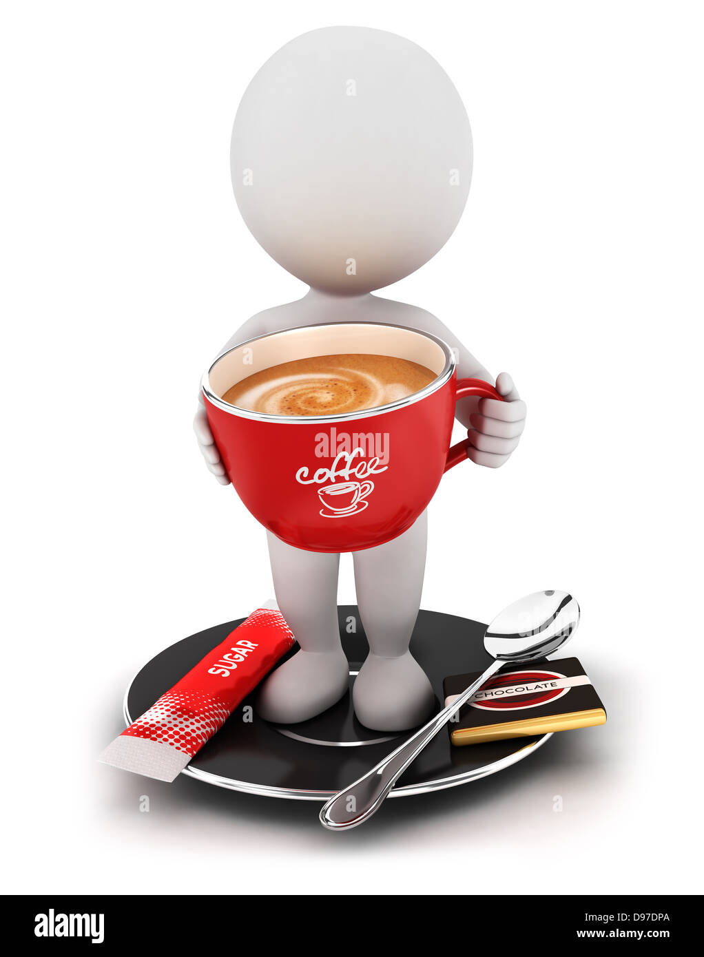 3d white people takes a coffee break, isolated white background, 3d ...