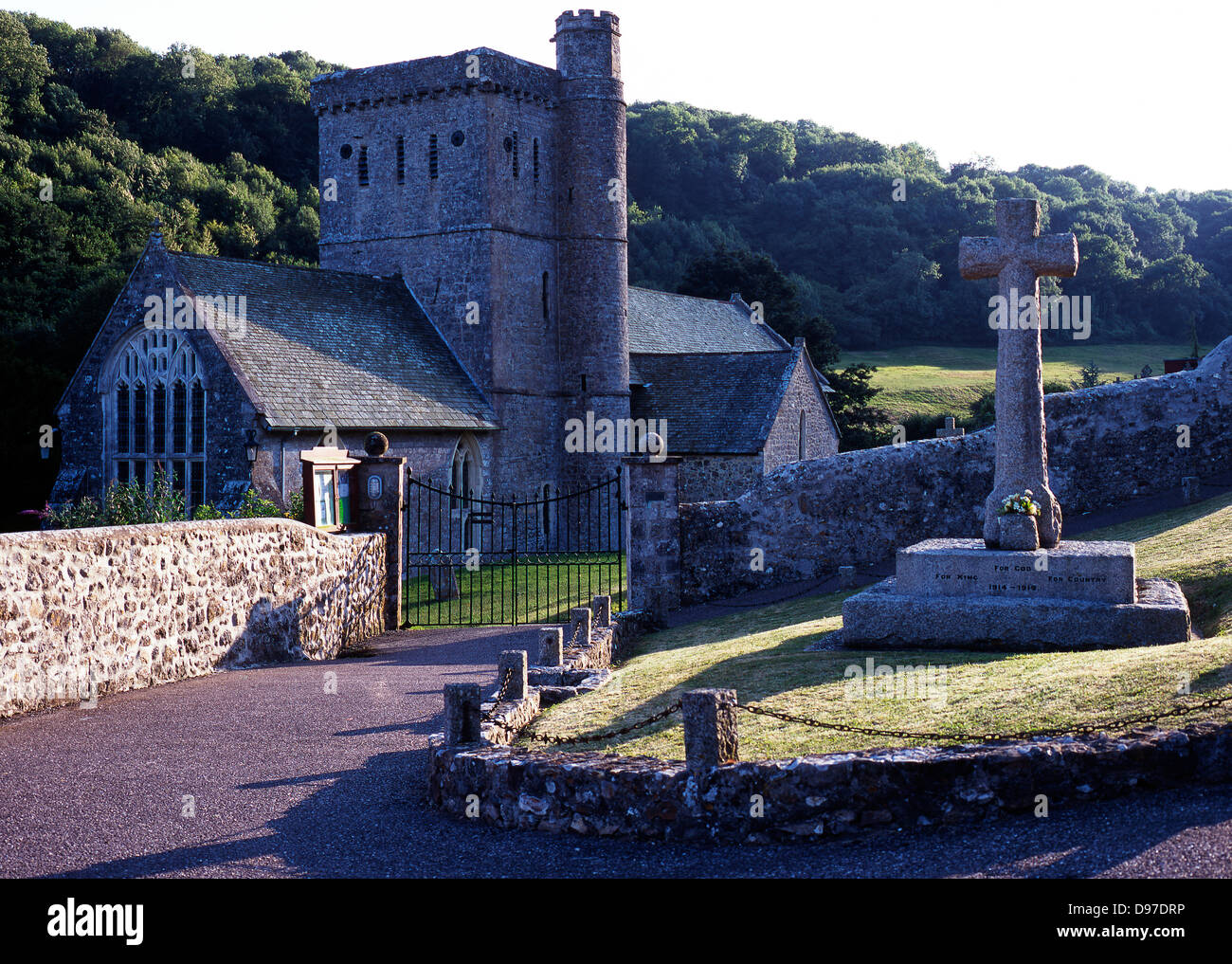 The historic old church of St Winifred, in Branscombe, standing in ...