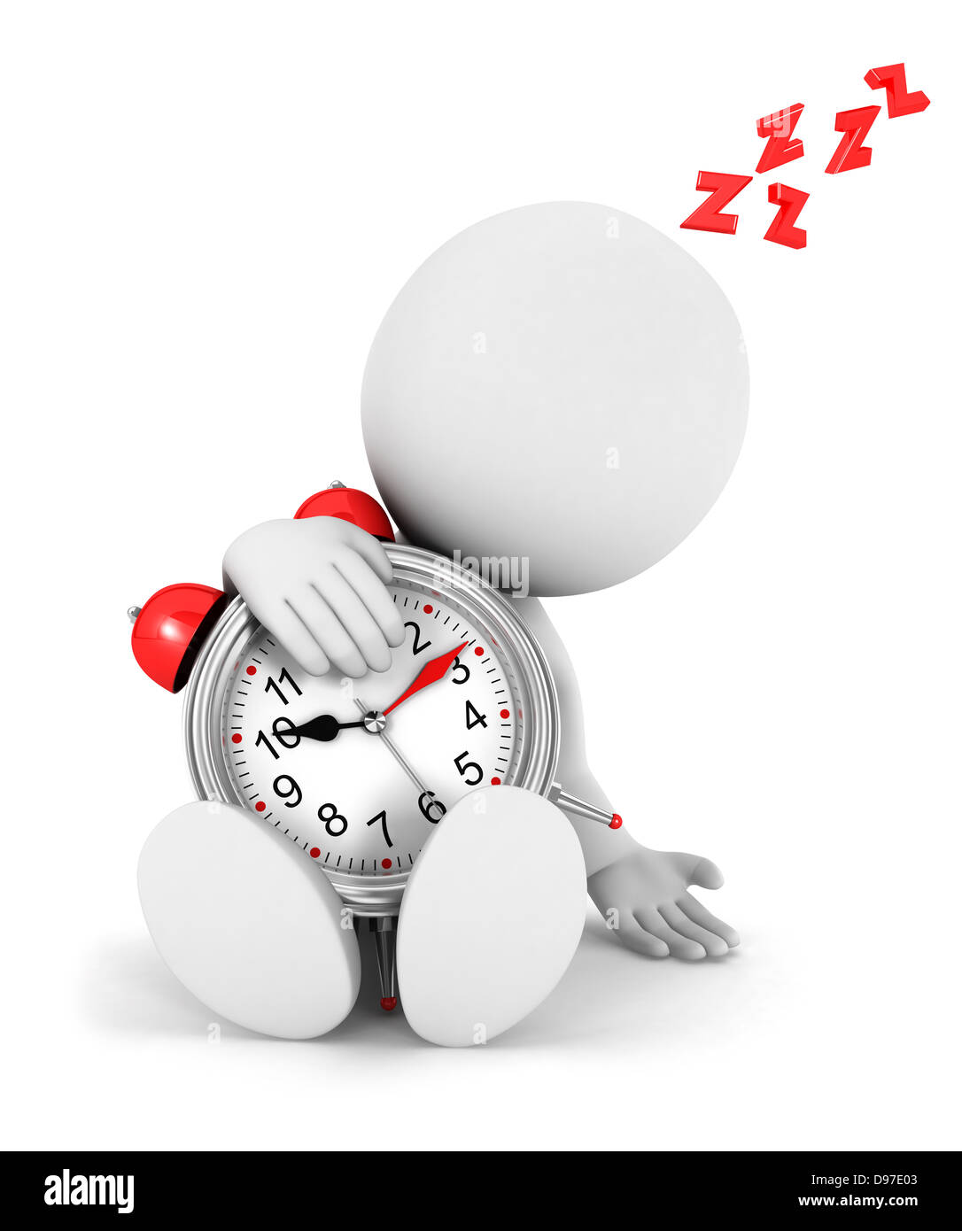 3d white people tired with a alarm clock, isolated white background, 3d ...