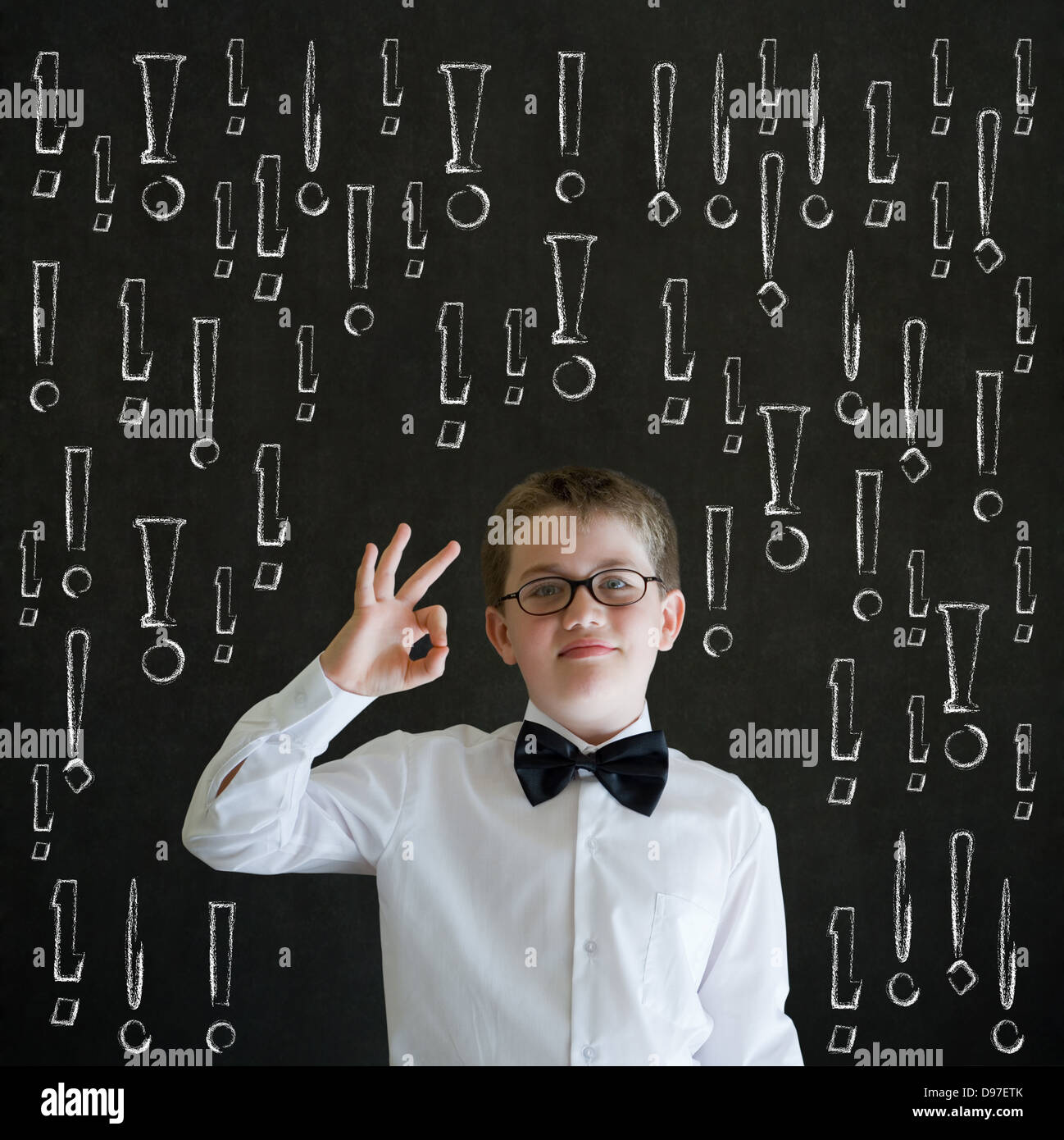 All ok or okay sign boy dressed up as business man with chalk ...