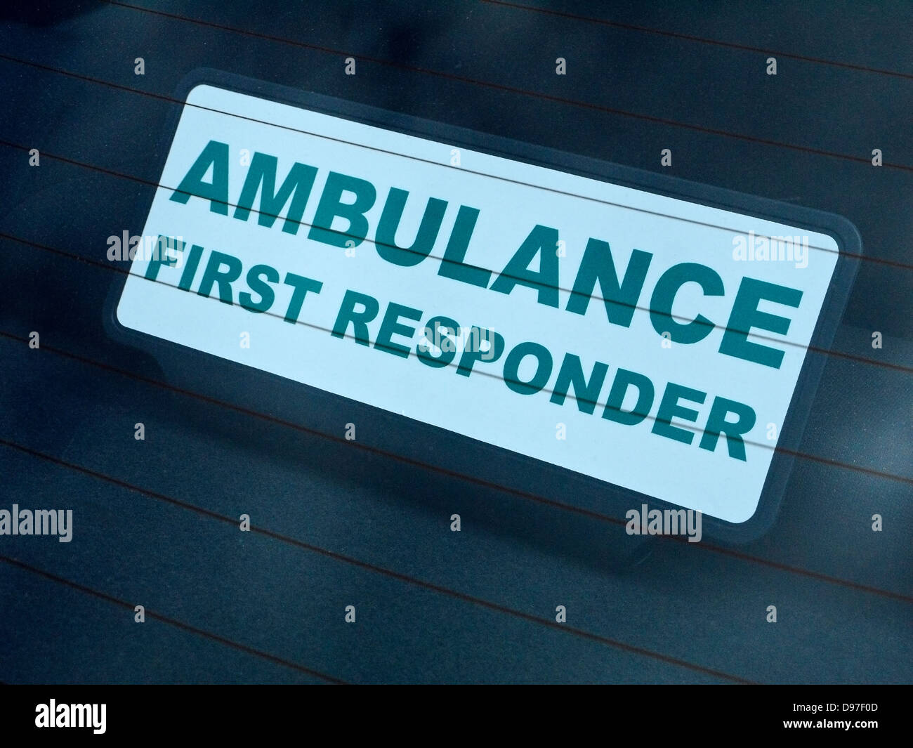 Ambulance first responder sign on windsceen Stock Photo - Alamy