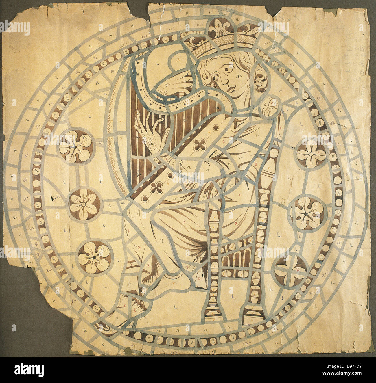 King David. Drawing for the rose window of the Cathedral of Leon. 14th ...