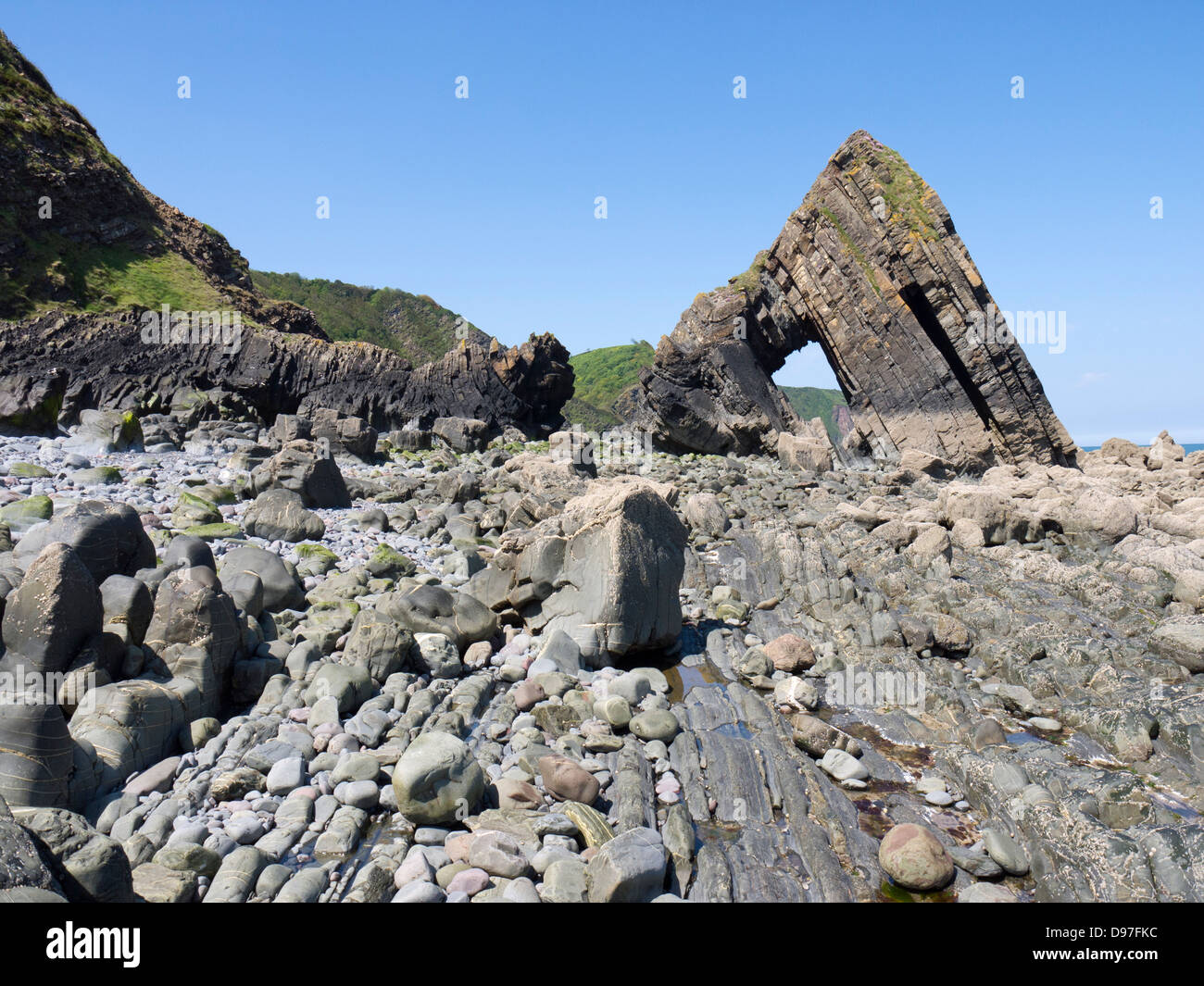 Blackchurch rock at Mouthmill beach, in Devon Stock Photo - Alamy