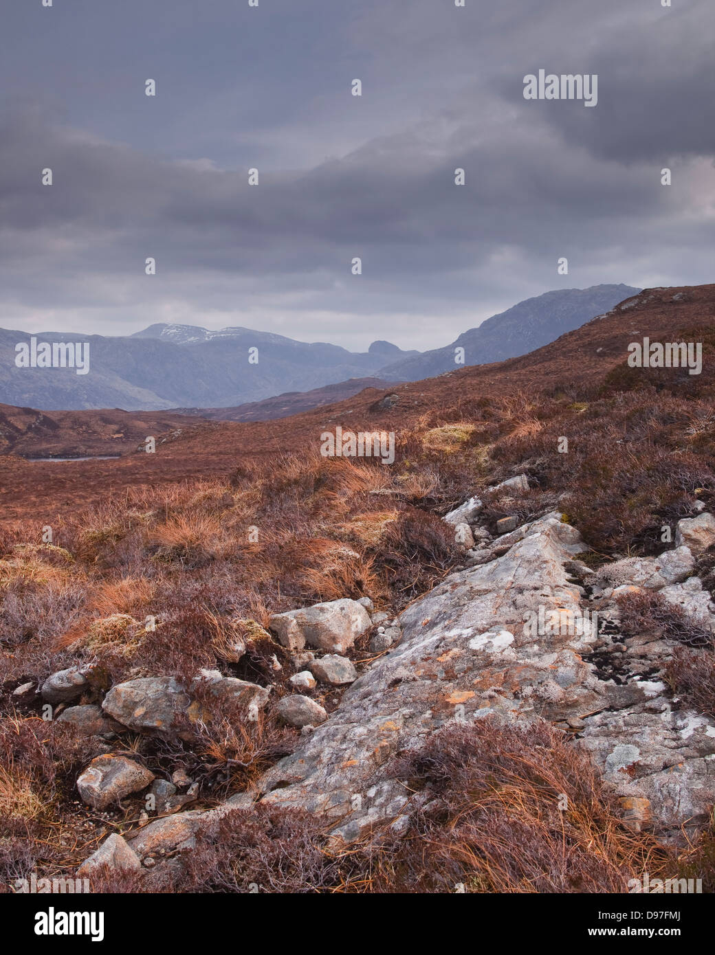 Rugged mountain scenery in the Sutherland area of the Scottish ...
