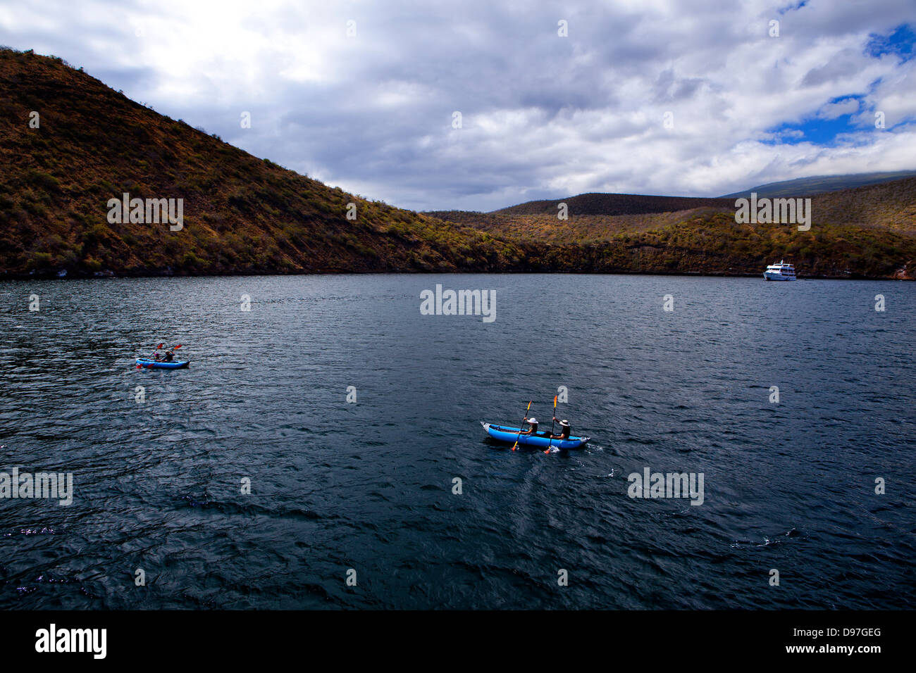 Canoeing in Tagus Cove, Isabela Island Stock Photo - Alamy