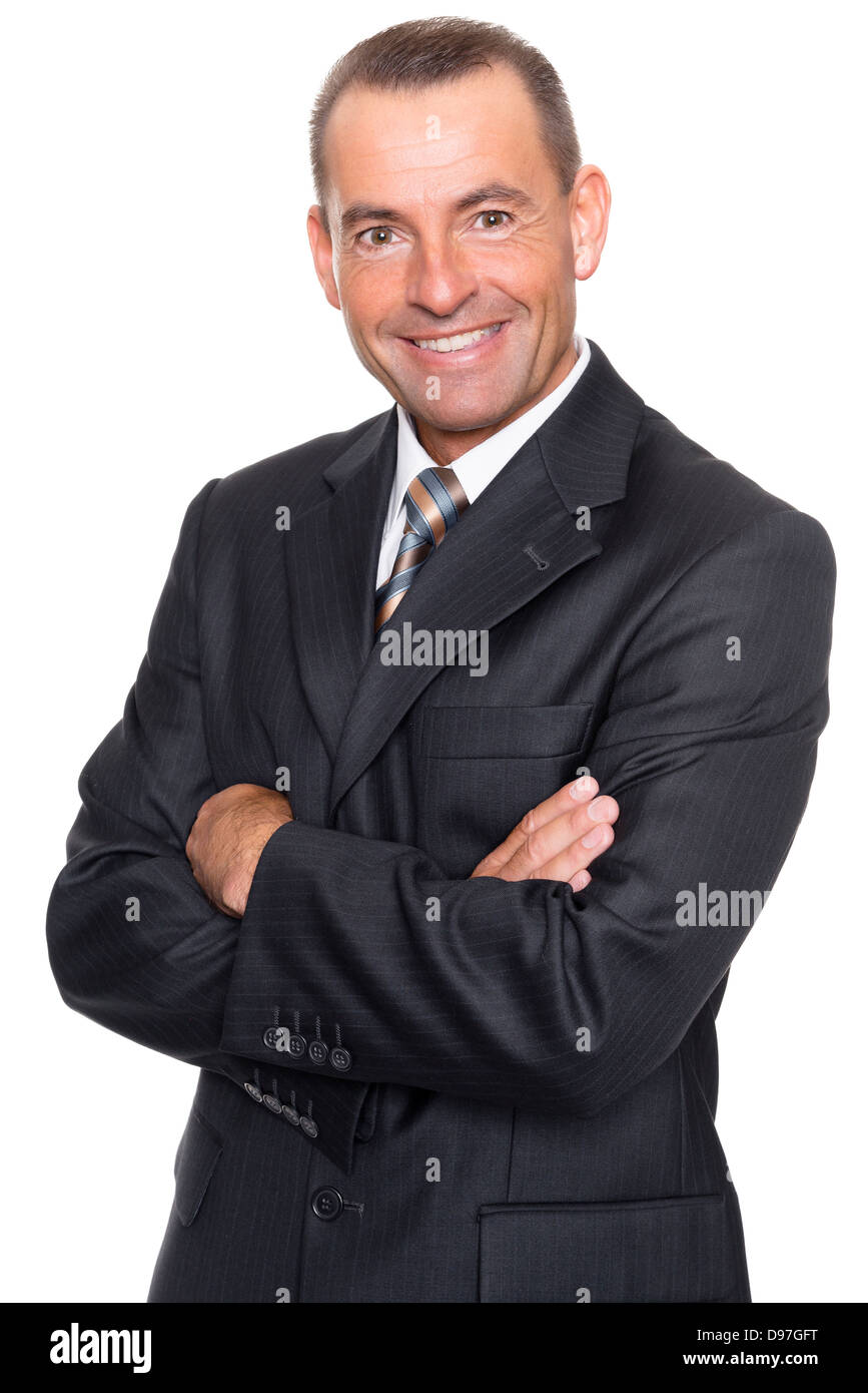 Smiling businessman in front of white background Stock Photo - Alamy