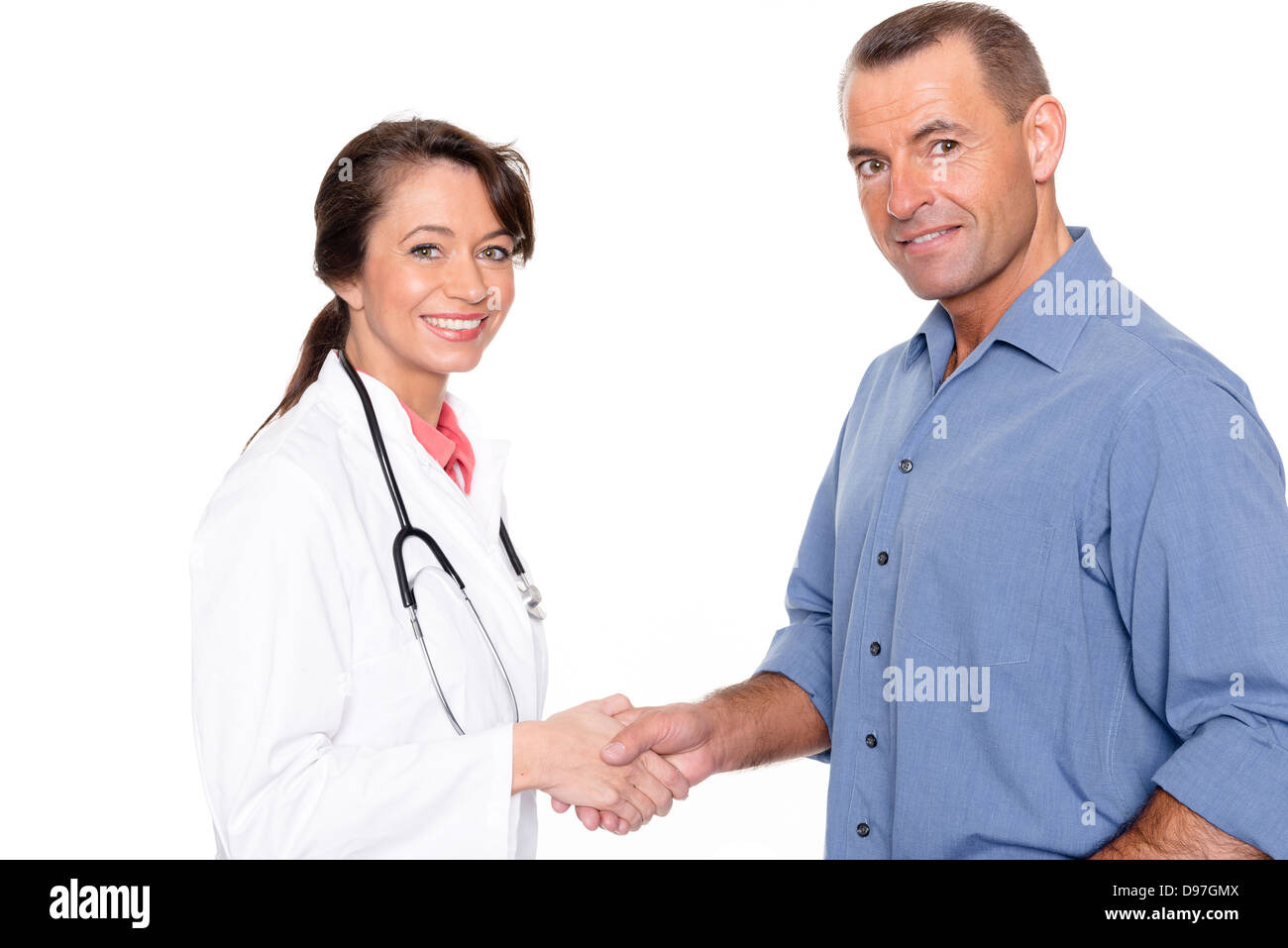 Doctor with patient in front of white background Stock Photo - Alamy
