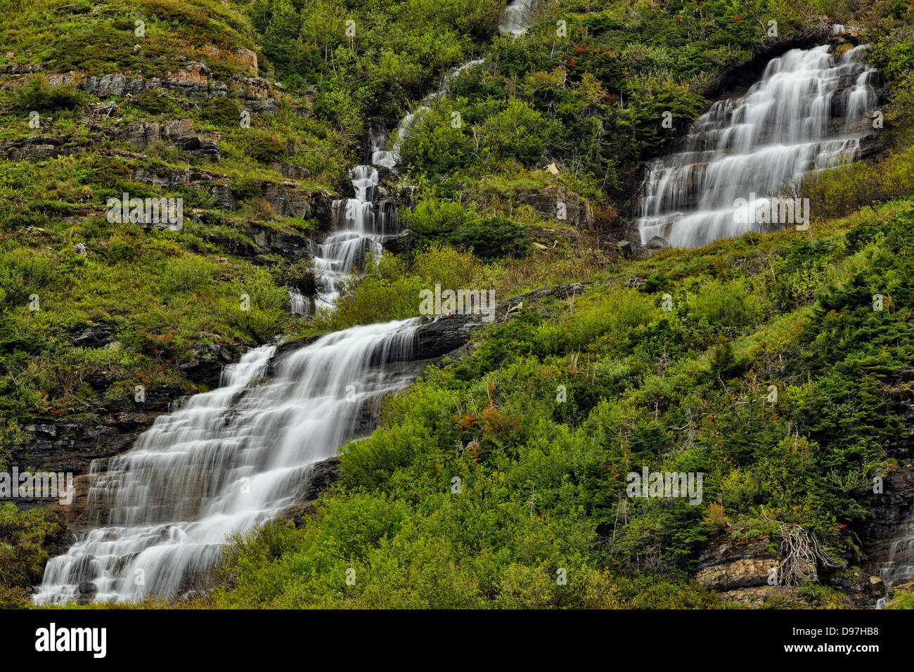 Runoff waterfalls near Logan Pass Glacier National Park Montana USA ...